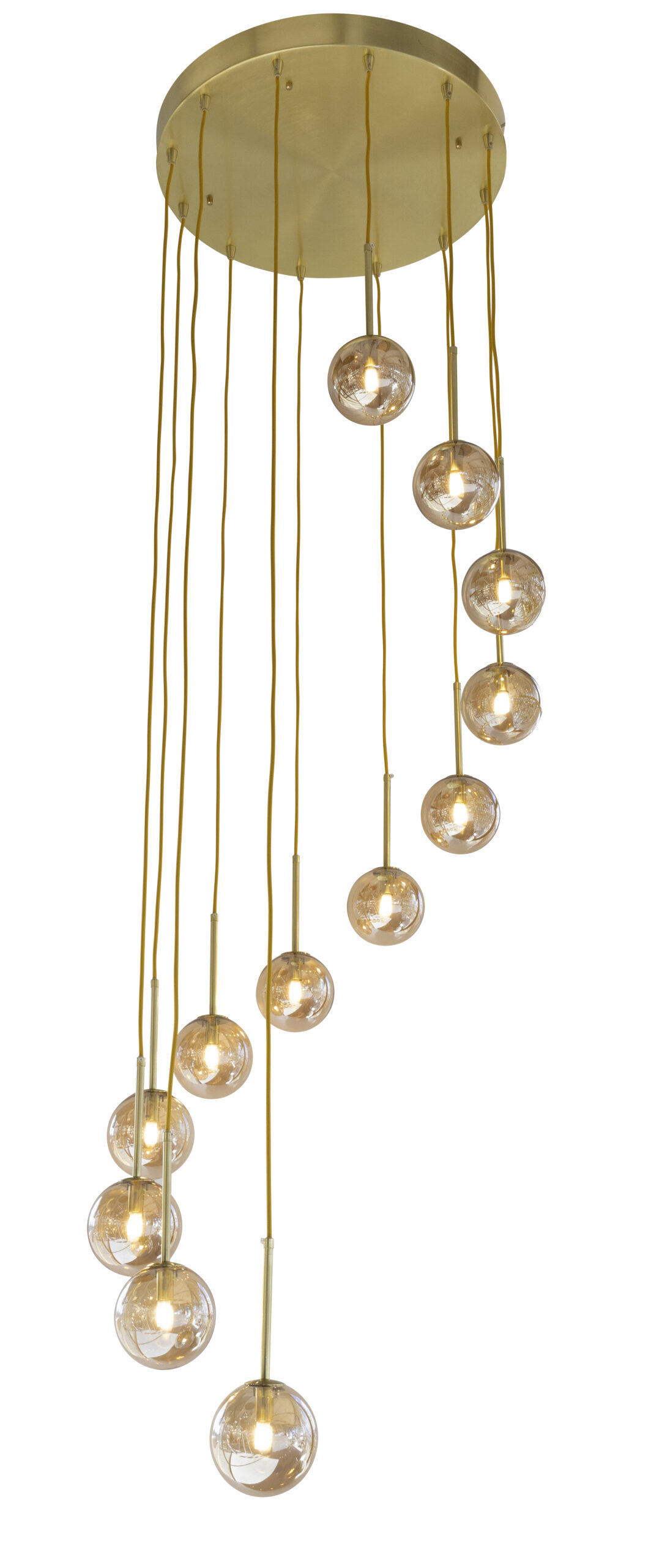 MIAMI-Gold 12 Light Amber Glass Bubble Pendant Light - Disegno Luce