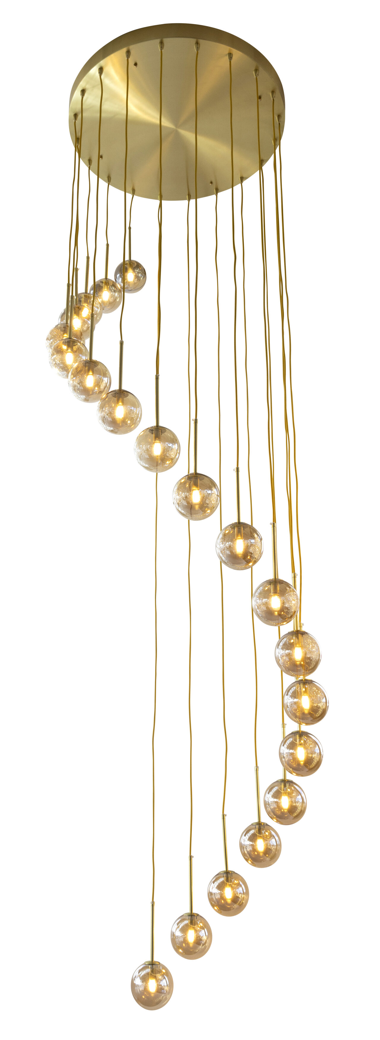 MIAMI-Gold 20 Light Amber Glass Bubble Pendant Light - Disegno Luce